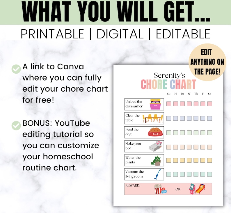 Editable Visual Chore Chart for Kids, ADHD Daily Schedule, Printable ...