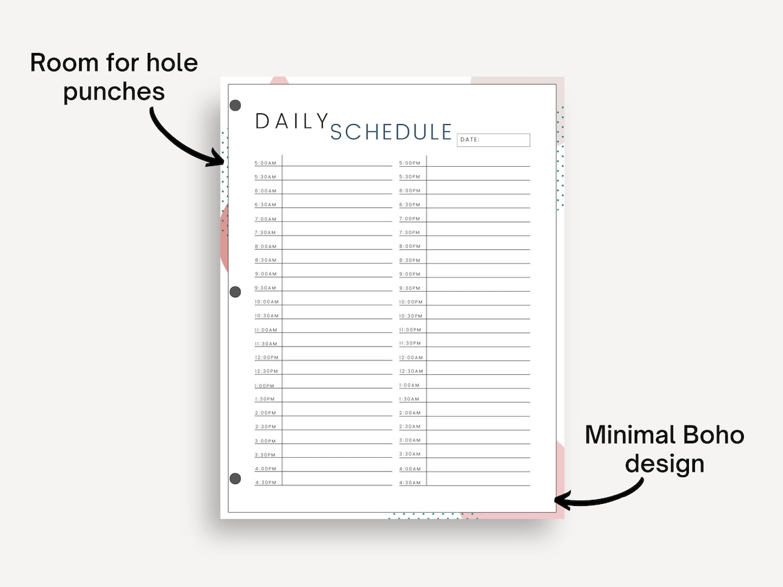 24 Hour Daily Planner Printable, Daily To-do List, Half Hour Planner ...