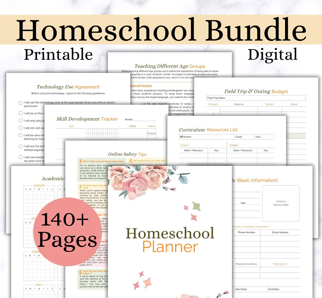 Homeschool Planner Printable Bundle, Homeschool Lesson Planner ...