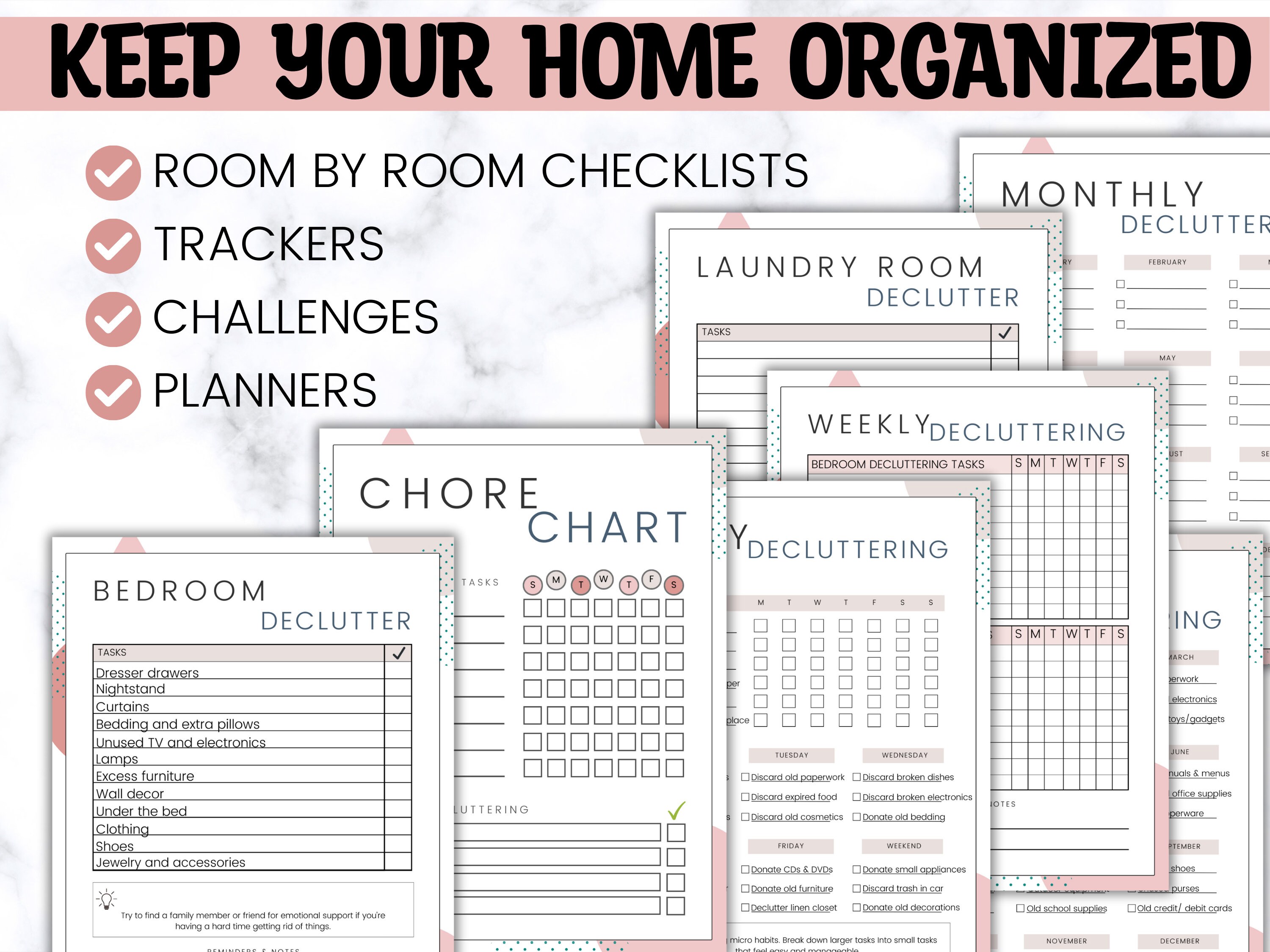 ADHD Decluttering Checklists, 30 Day Decluttering Challenge, Home ...