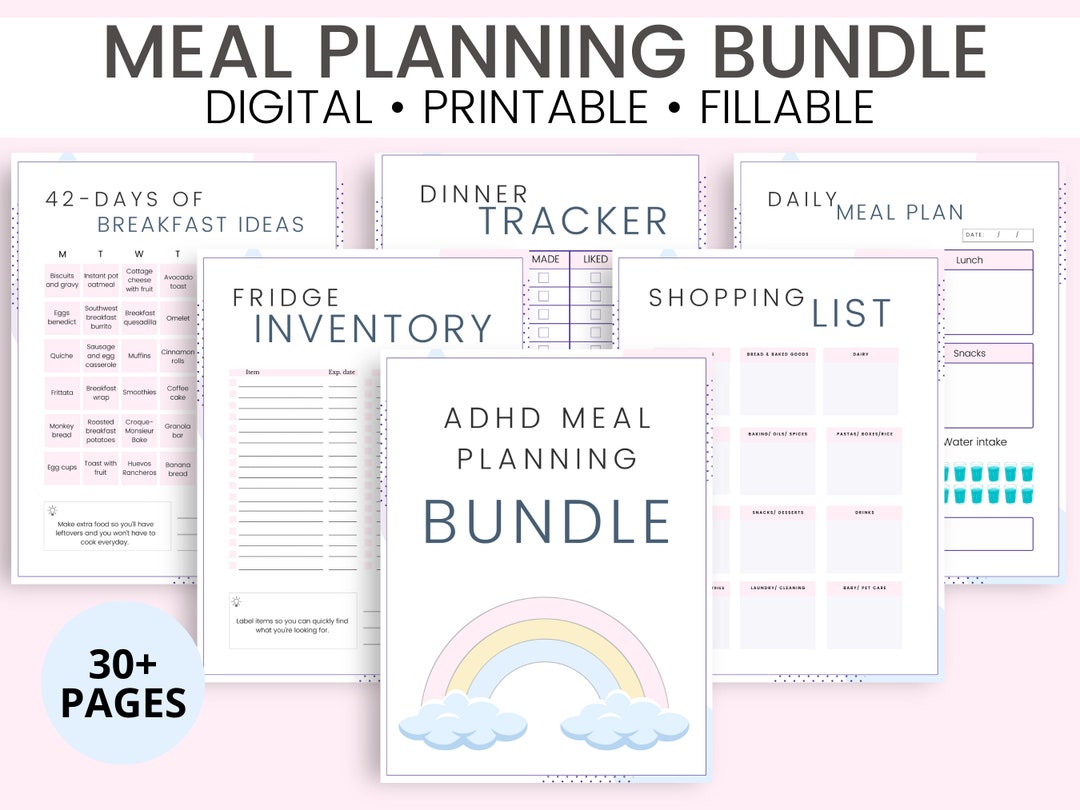 ADHD Monthly Meal Planner Printable, Daily Meal Tracker, Food Journal ...