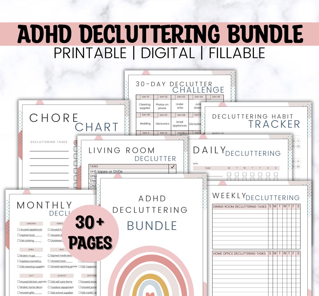 ADHD Decluttering Checklists, 30 Day Decluttering Challenge, Home ...