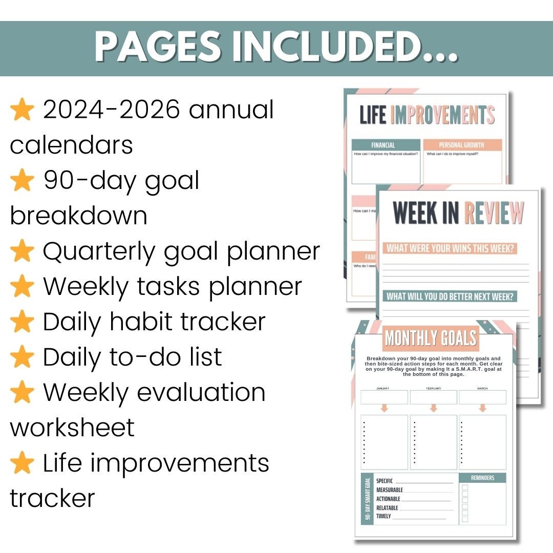 Digital 90-day Goal Setting Planner, Goal Tracker Journal, Goals ...