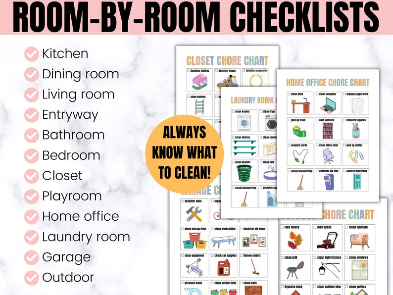ADHD Visual Chore Charts Printable Editable | Room-by-room Cleaning ...
