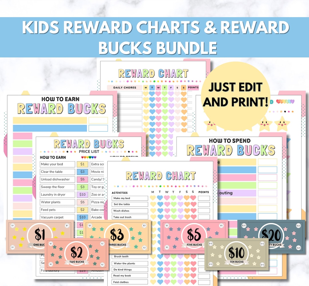 Editable Chore Charts for Kids, Responsibility Chart, Allowance Tracker ...