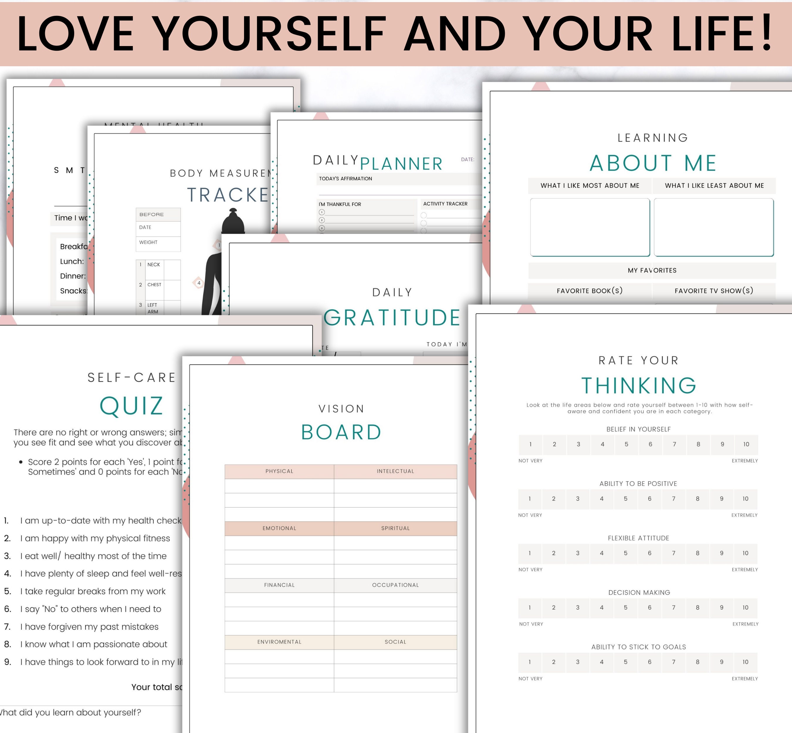 Self-care Planner, Mental Health Journal, Goals Worksheet, Habit ...