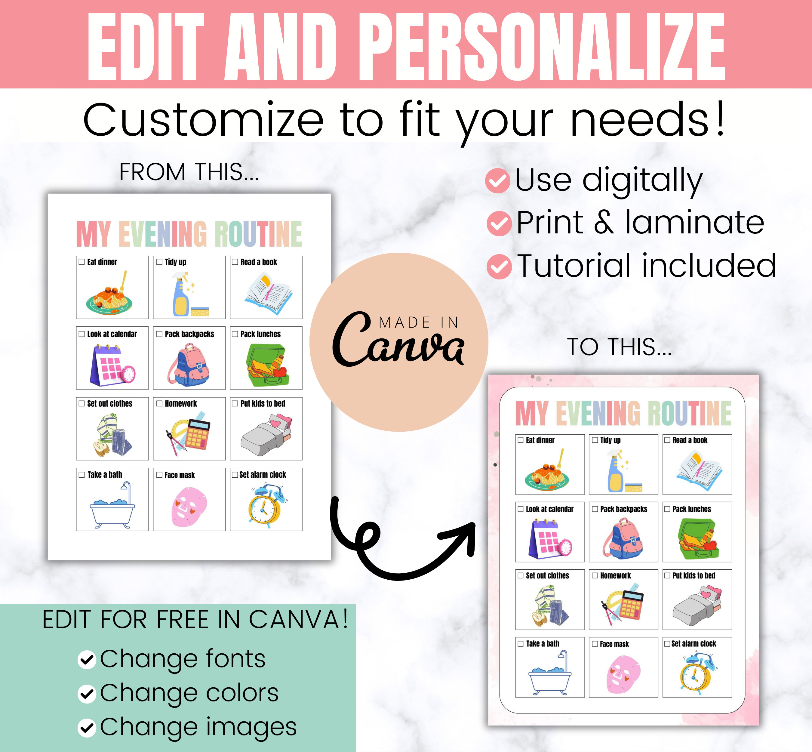 ADHD/ Neurodivergent Daily Visual Schedule, Editable Routine Cards ...