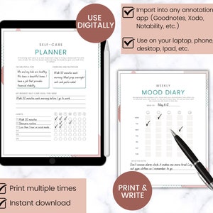 Self-care Planner, Mental Health Journal, Goals Worksheet, Habit ...