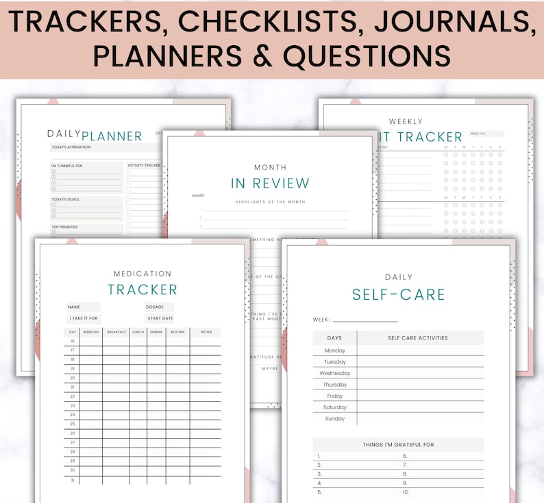 Self-care Planner, Mental Health Journal, Goals Worksheet, Habit ...