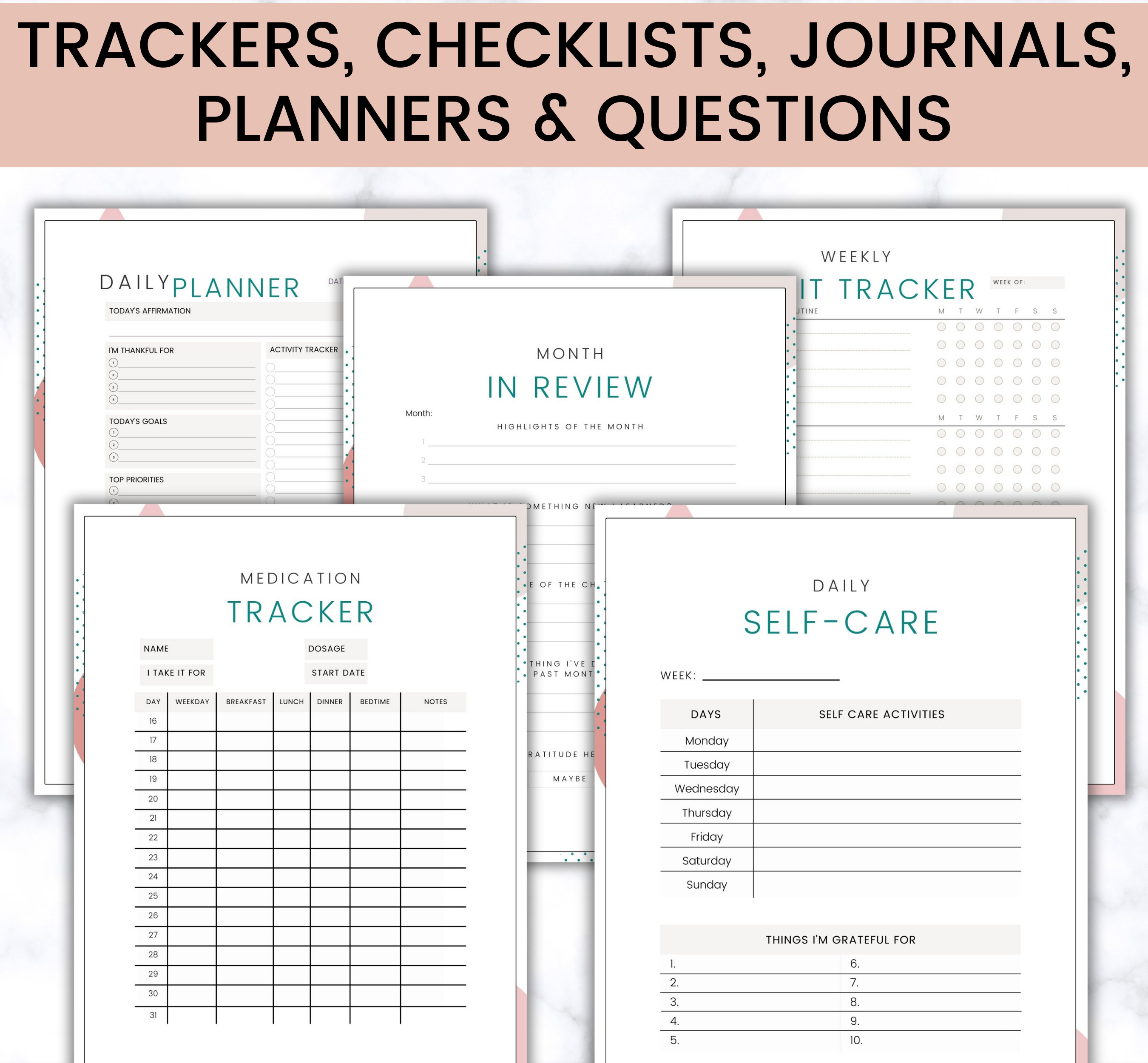 Self-care Planner, Mental Health Journal, Goals Worksheet, Habit ...
