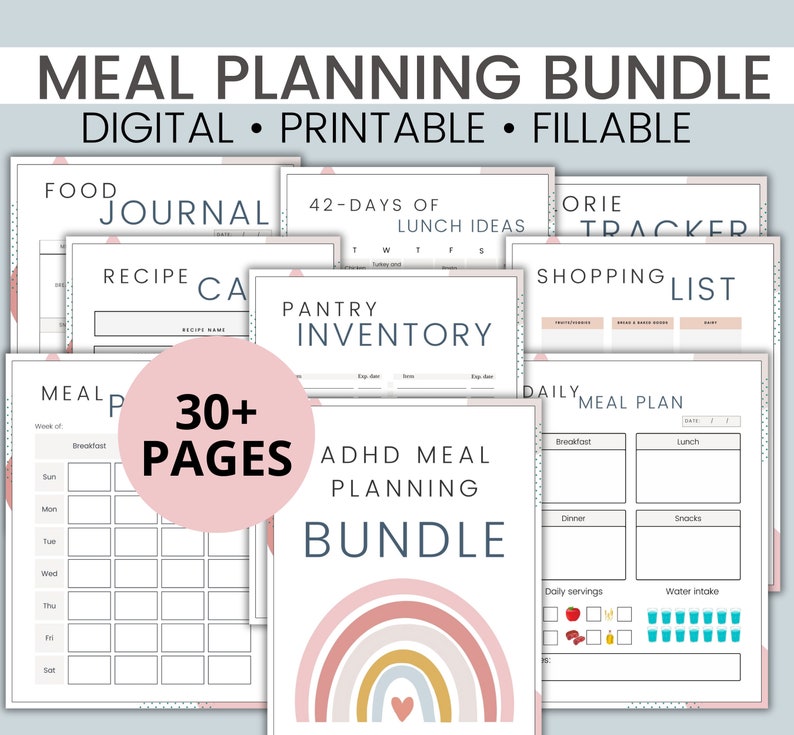 ADHD Monthly Meal Planner Printable, Daily Meal Tracker, Food Journal ...