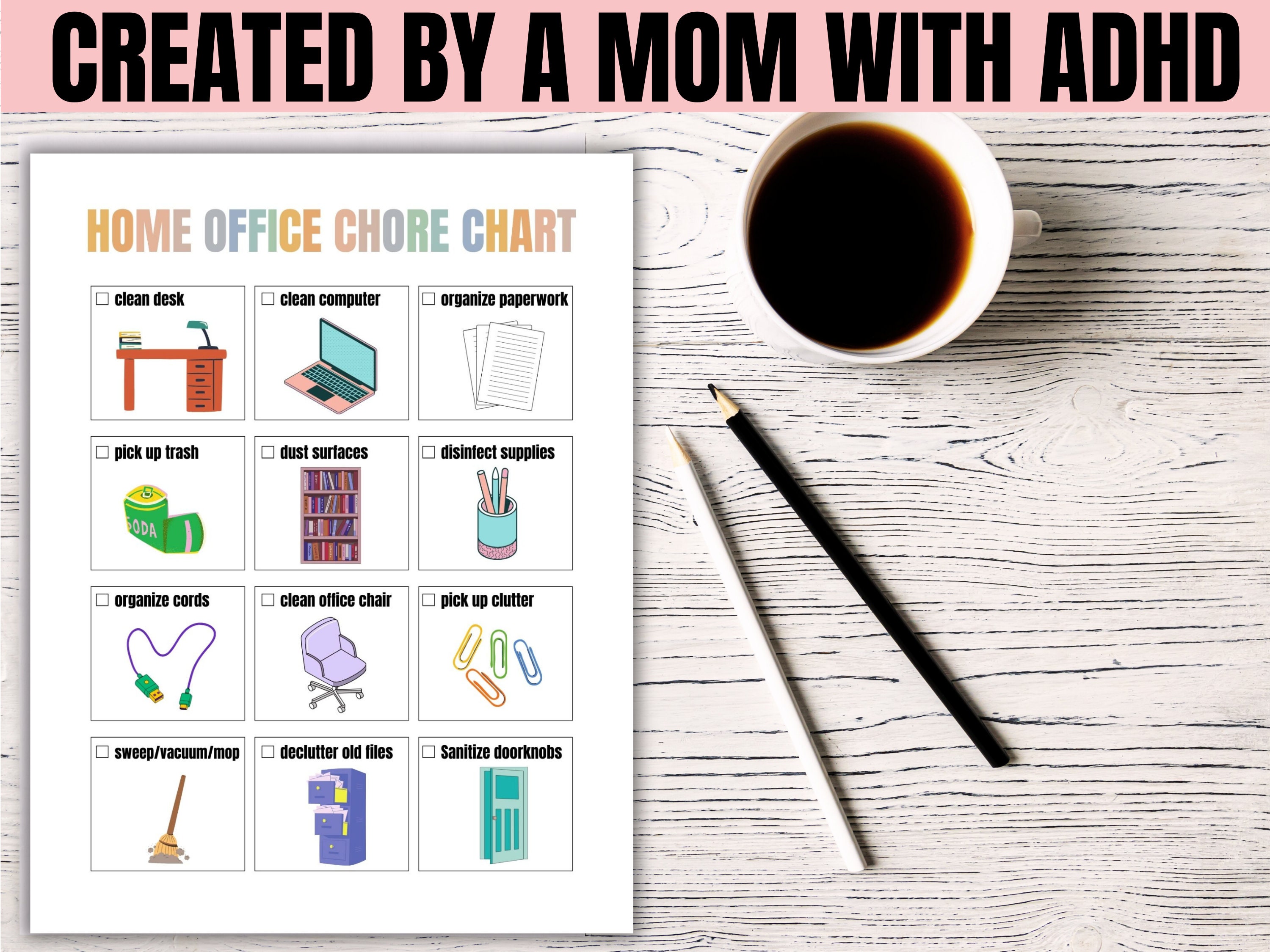 ADHD Visual Chore Charts Printable Editable | Room-by-room Cleaning ...