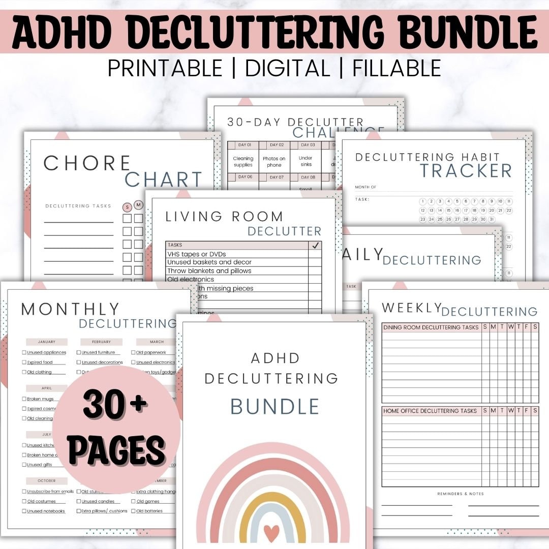 ADHD Decluttering Checklists, 30 Day Decluttering Challenge, Home Decluttering List ...