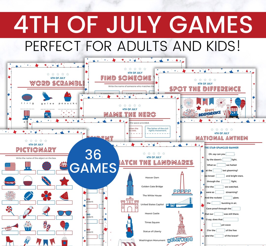 4th of July Games Bundle, Independence Day Family Fun, Patriotic Party ...