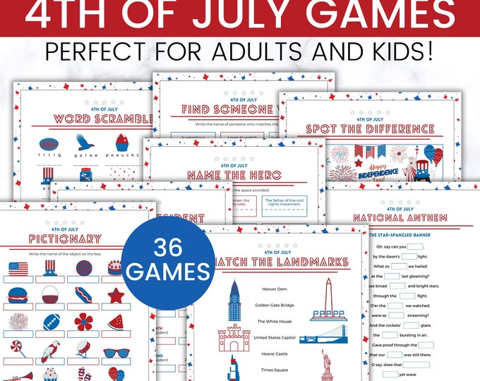 4th of July Party Games Bundle, Instant Download, USA Independence Day ...