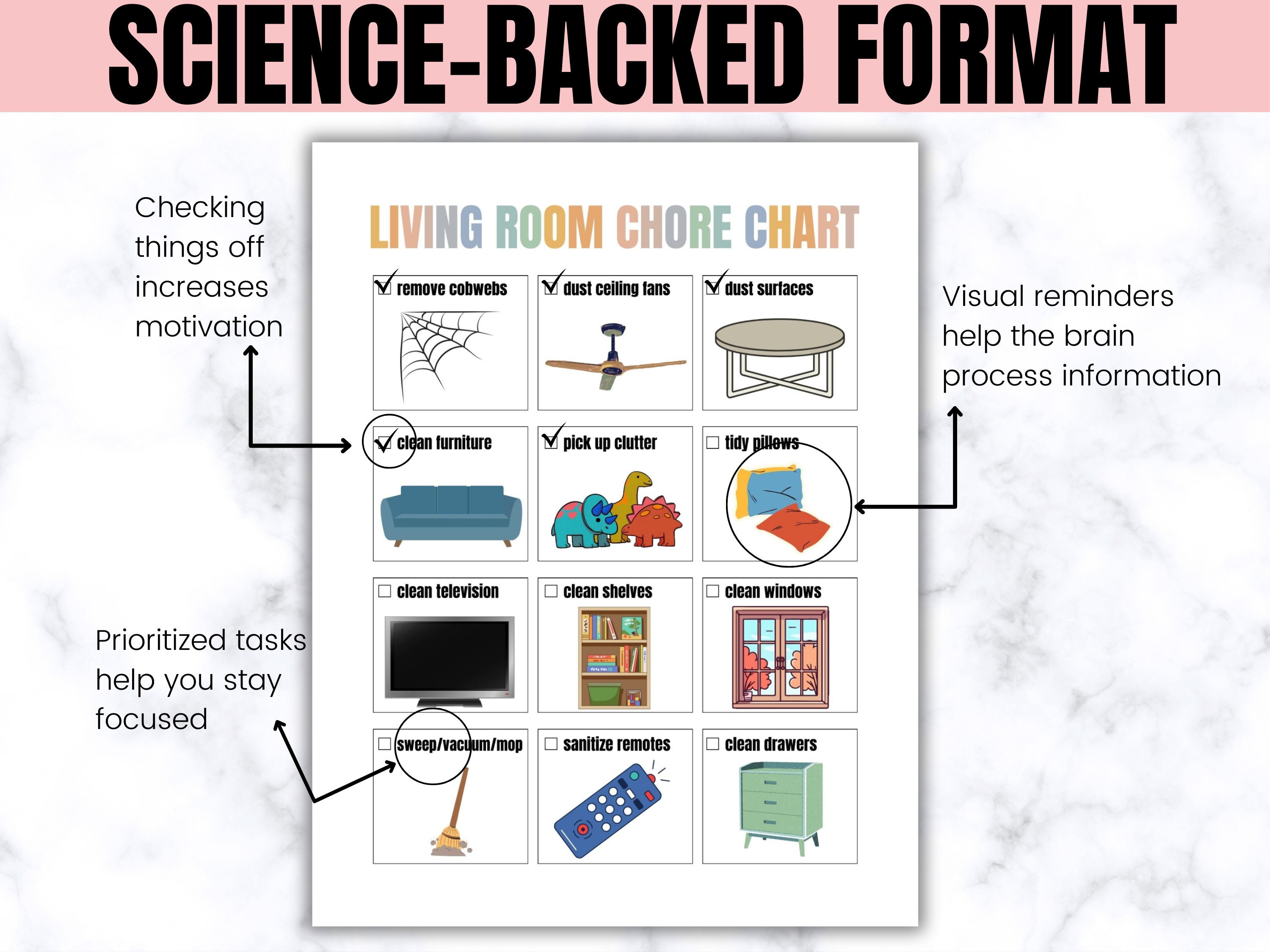 ADHD Visual Chore Charts Printable Editable | Room-by-room Cleaning ...