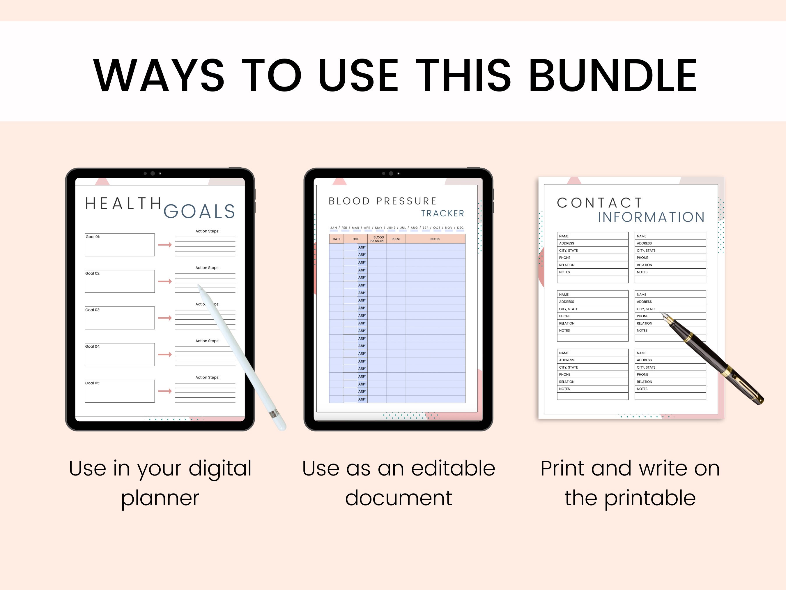 Medical Binder, Blood Pressure Log, Medical Organizer, Medication Chart ...