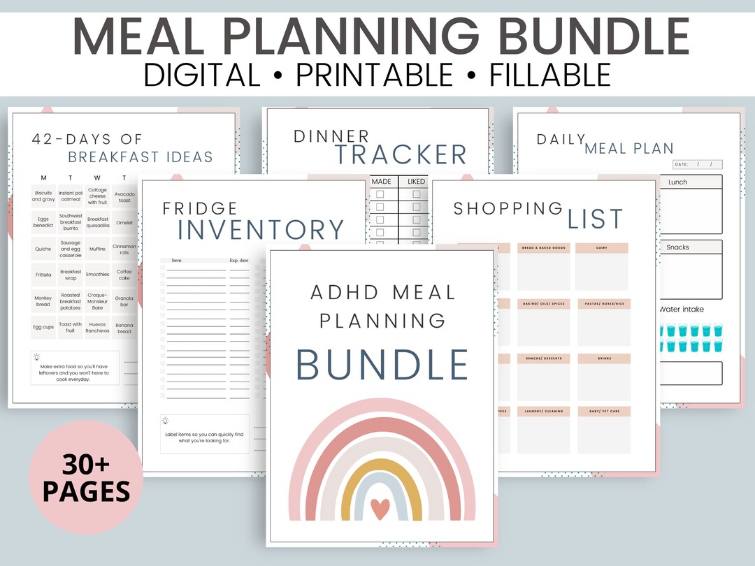 ADHD Monthly Meal Planner Printable, Daily Meal Tracker, Food Journal ...