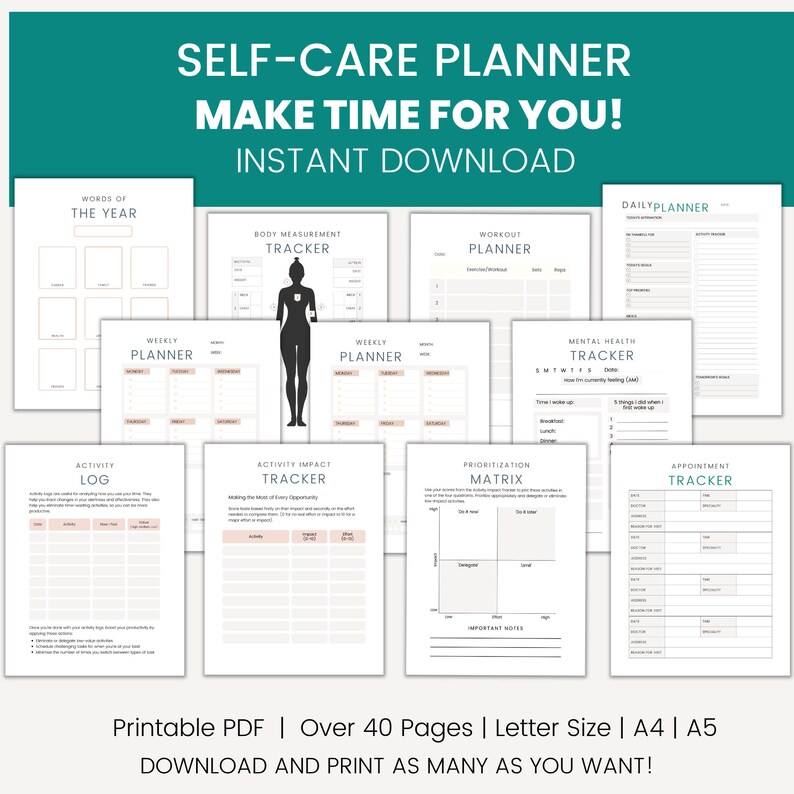 Self-care Planner Mental Health Journal Goals Worksheet - Etsy