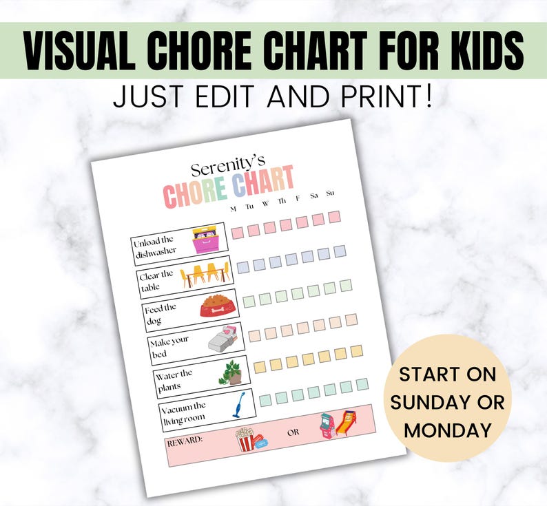 Editable Visual Chore Chart for Kids, ADHD Daily Schedule, Printable ...
