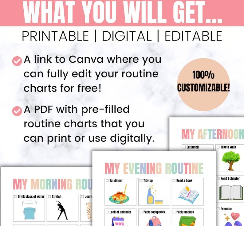 ADHD/ Neurodivergent Daily Visual Schedule, Editable Routine Cards ...