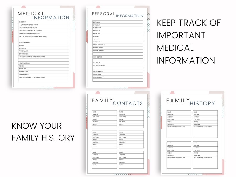 Medical Binder, Blood Pressure Log, Medical Organizer, Medication Chart ...