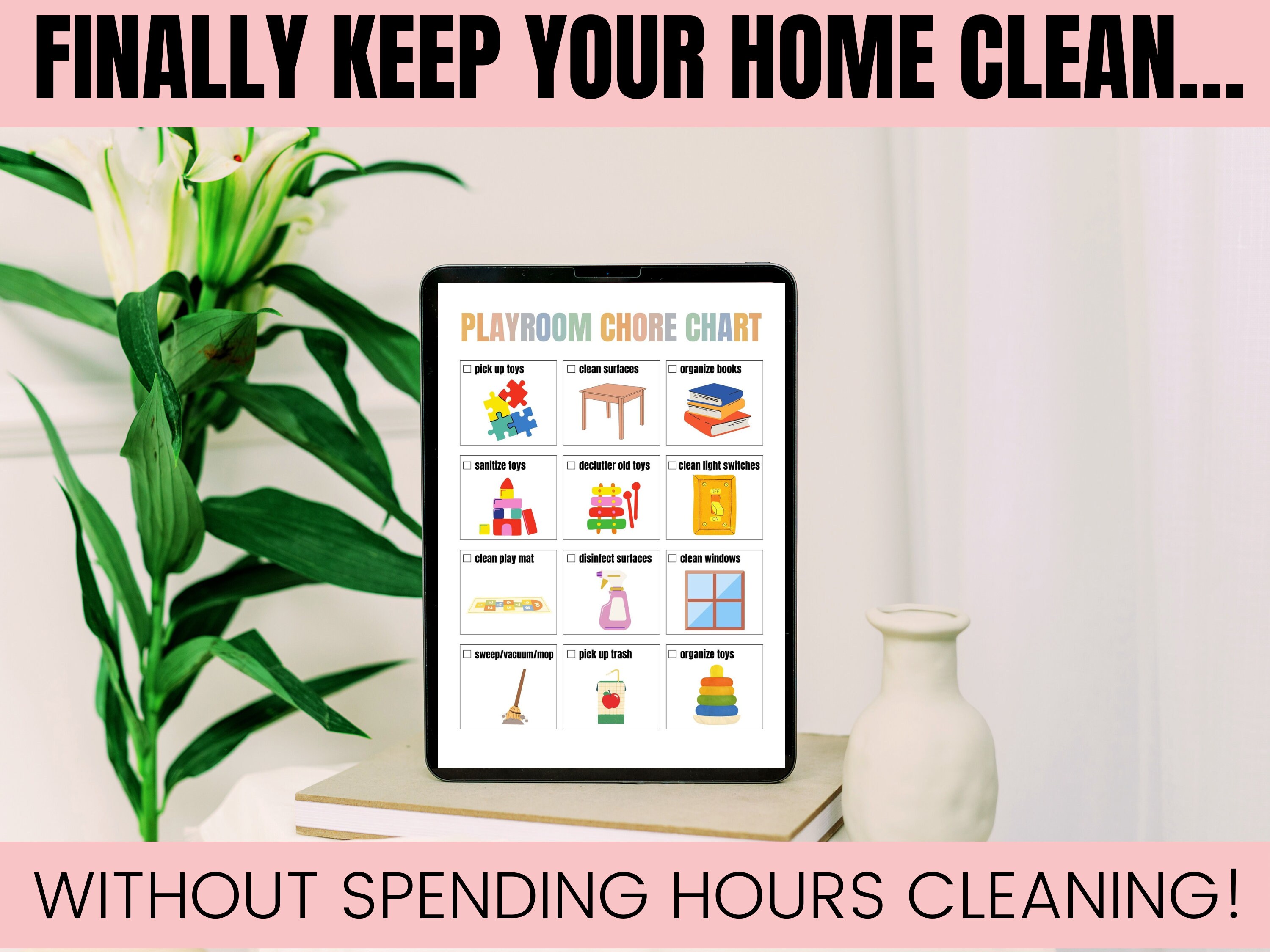 ADHD Visual Chore Charts Printable Editable | Room-by-room Cleaning ...