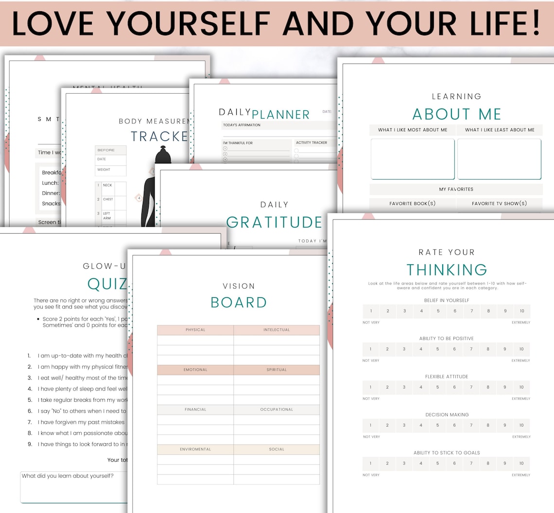 Self-care Planner, Mental Health Journal, Goals Worksheet, Habit ...