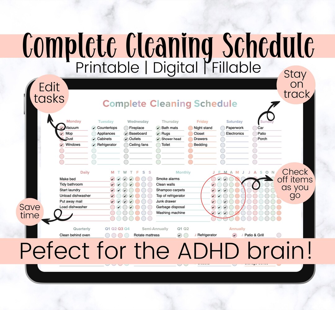 ADHD Chore Chart, Editable Cleaning Template, Adult Home Cleaning ...