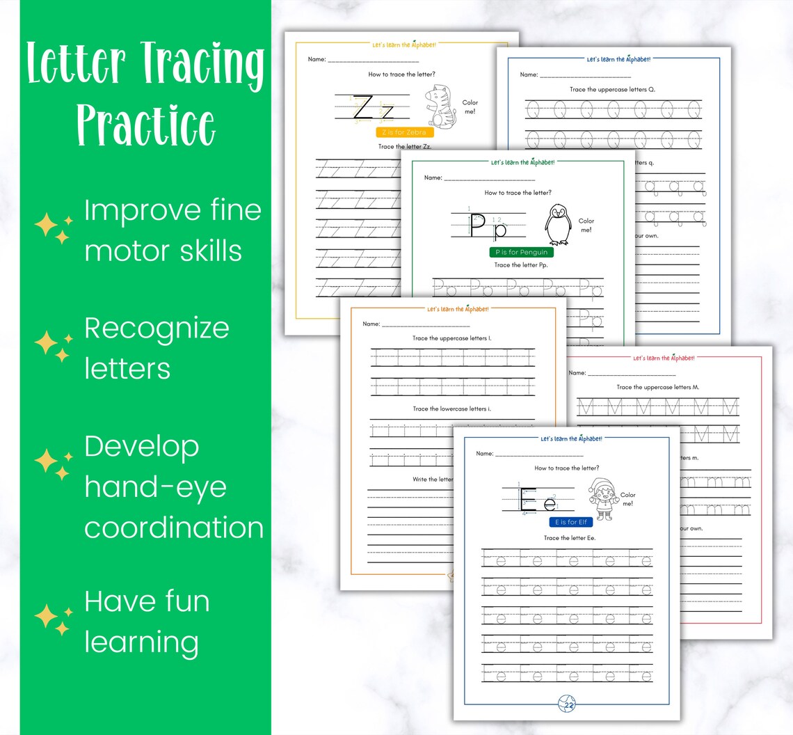 Alphabet Tracing Worksheets, Handwriting Practice Sheets for Kids ...