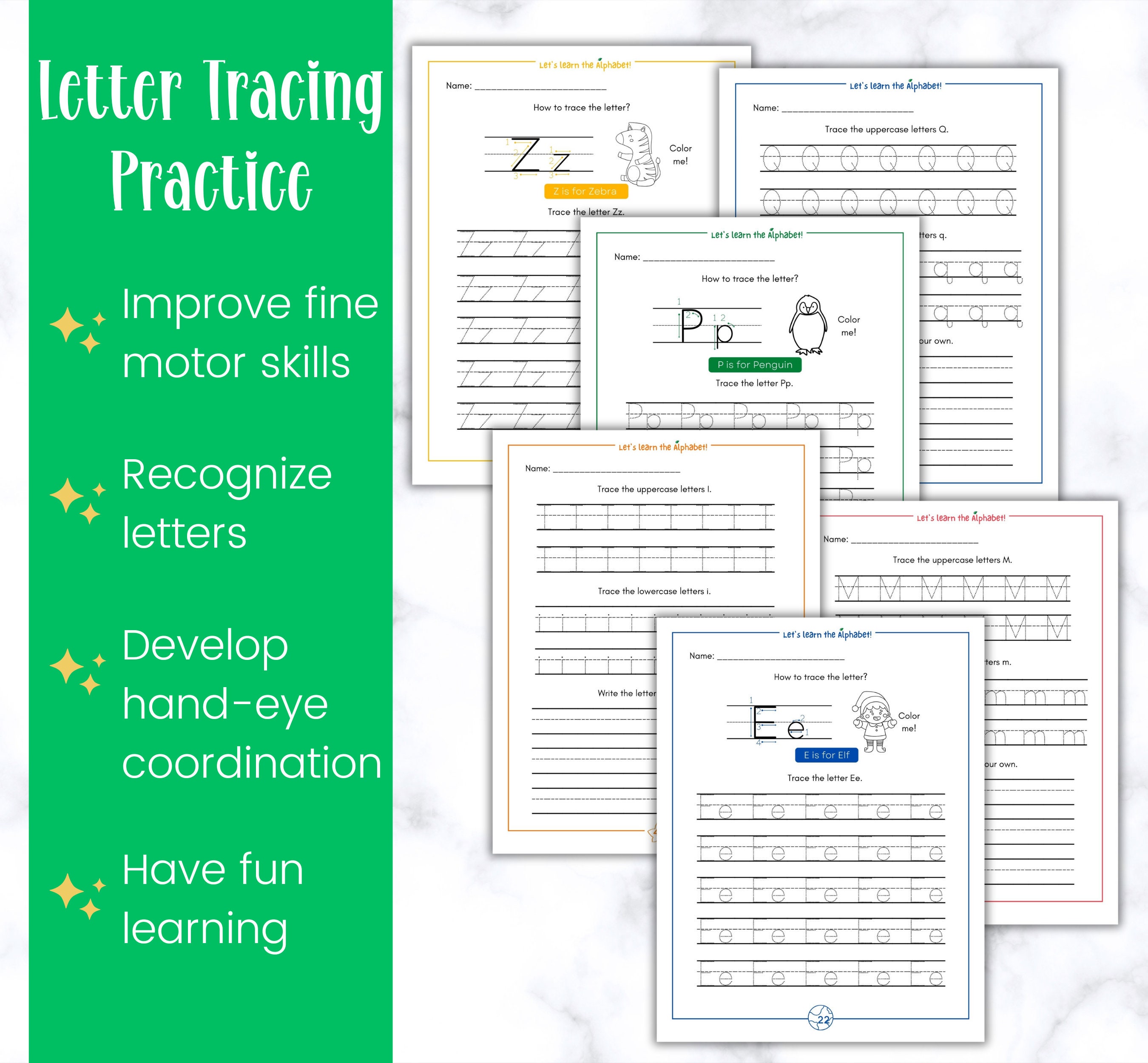 Alphabet Tracing Worksheets, Handwriting Practice Sheets for Kids ...