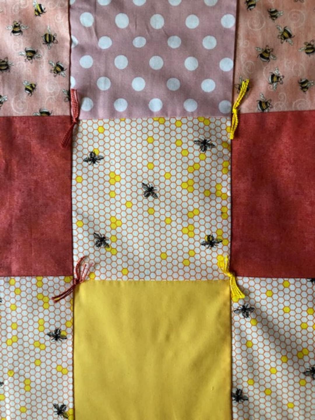 Honeycomb,peach, Salmon, Yellow Tied Patchwork Bumble Bee Quilt - Etsy