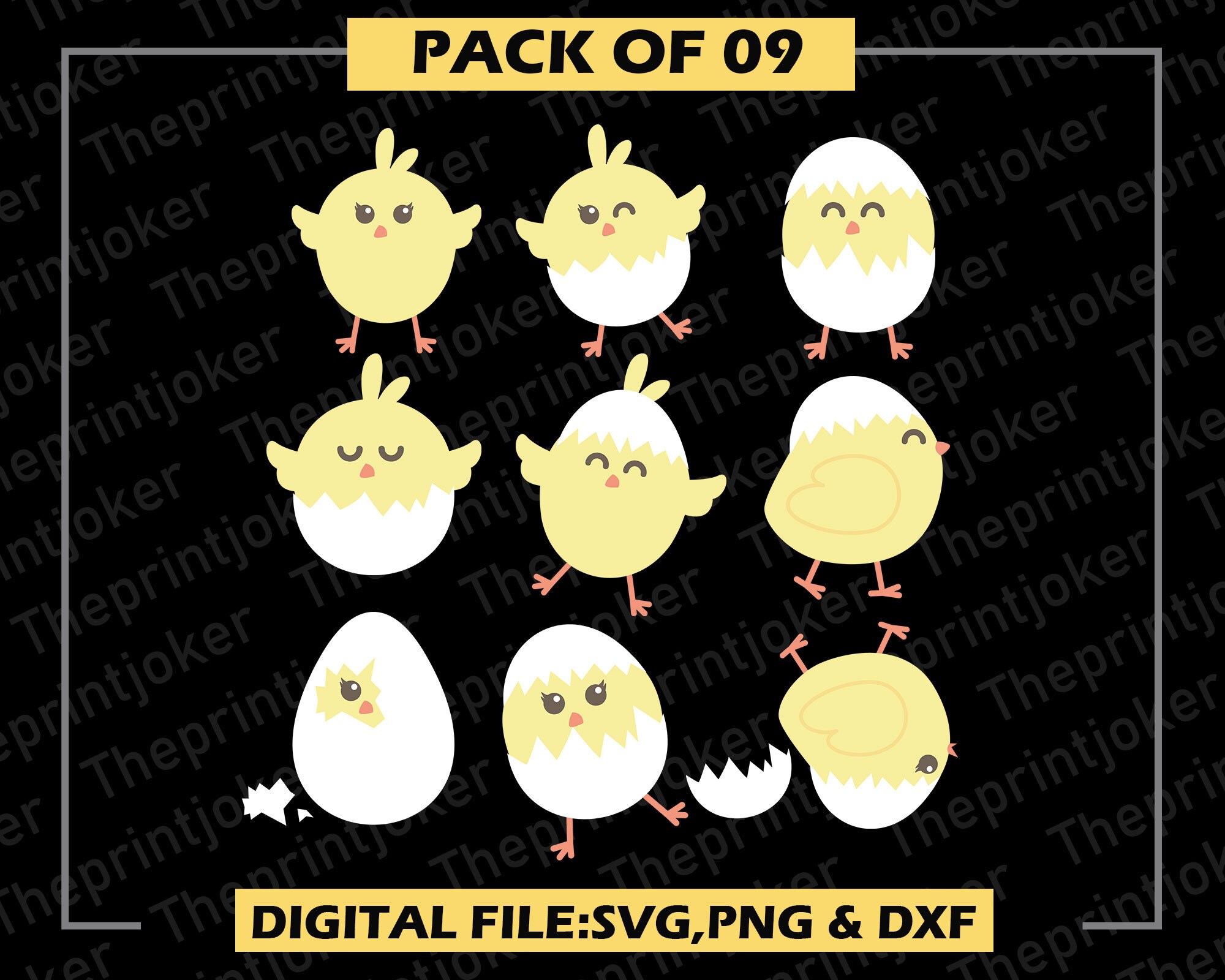 Easter Chicken 9 Pack of Bundle Svg, Dxf, Png Files for Crafts & Diy ...