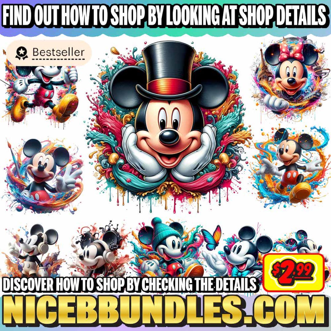 10 PNG Mickey Mouse Splash and Watercolor Digital Design PNG File for ...