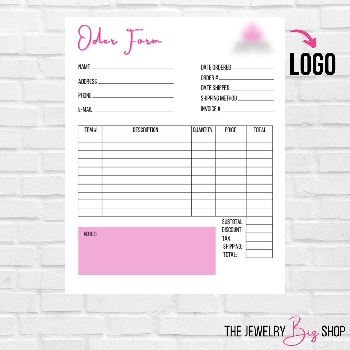 Jewelry Business Order Form Print Sales Invoice PDF | Etsy
