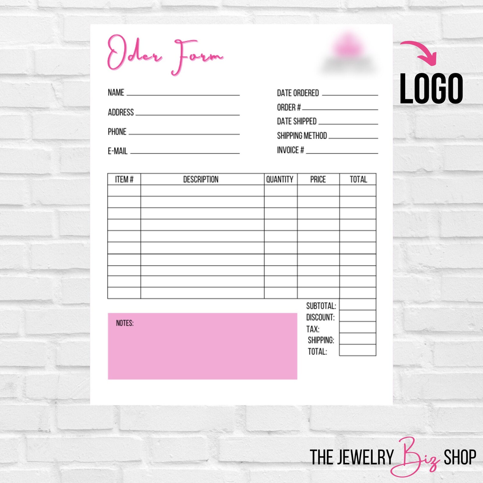 Jewelry Business Order Form Print Sales Invoice PDF | Etsy