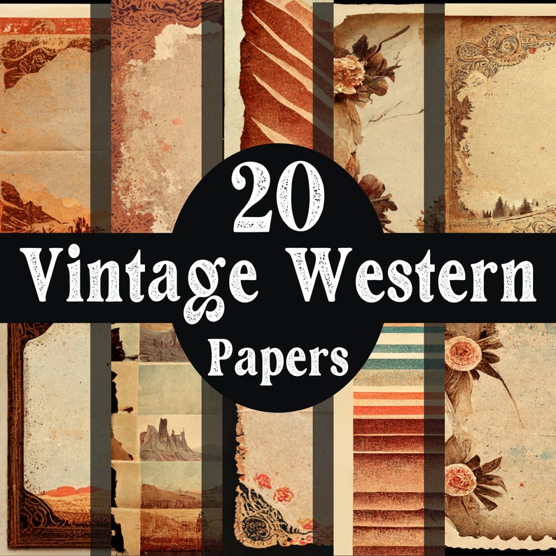 Western Vintage Digital Papers, Printable Scrap Book Paper, Instant ...