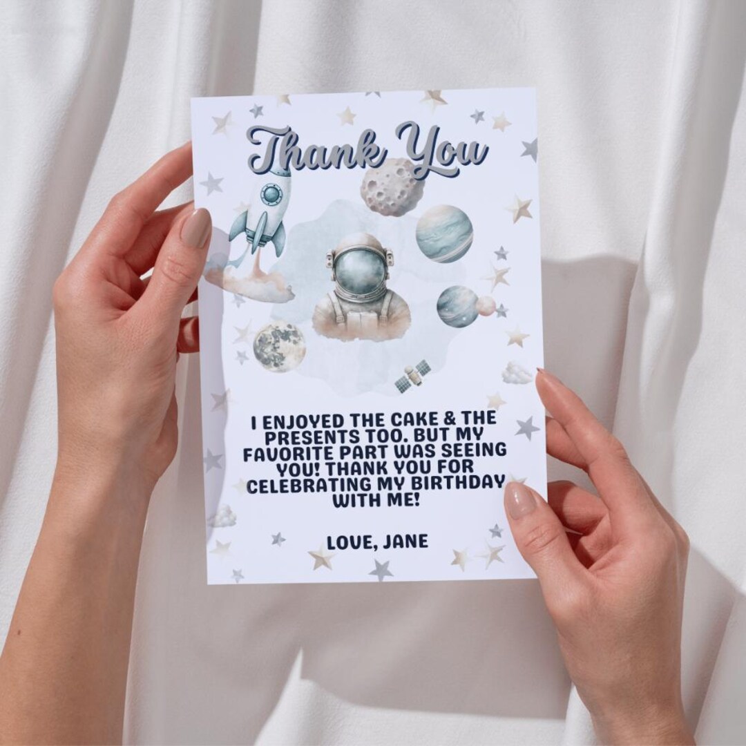 Editable Outer Space Birthday Thank You Card Space Astronaut to the ...
