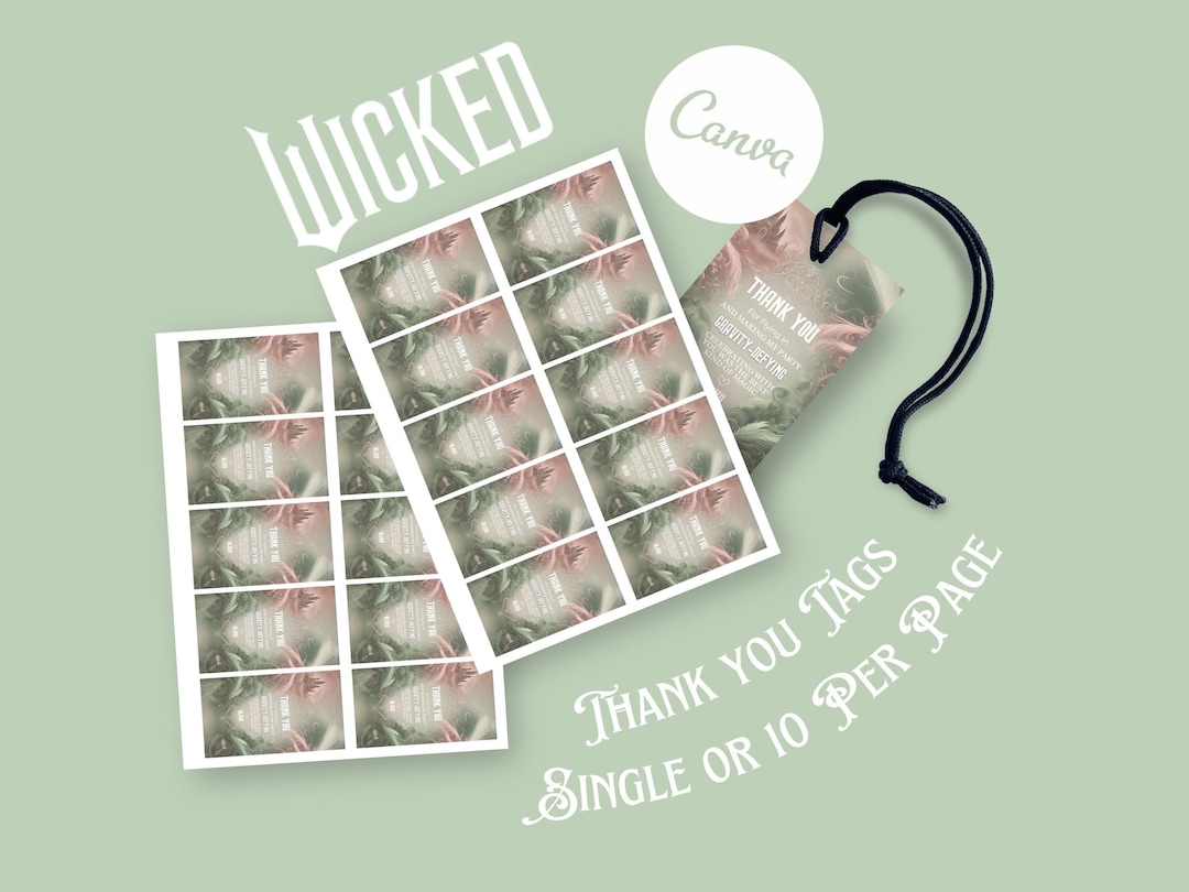 Wicked Thank You Tags, Wicked Inspired Birthday Favor Tags, Wicked Gift ...