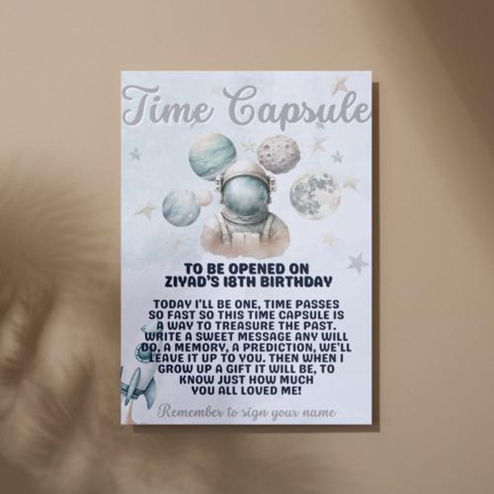 Editable Outer Space Time Capsule First Birthday Party Astronaut Rocket ...