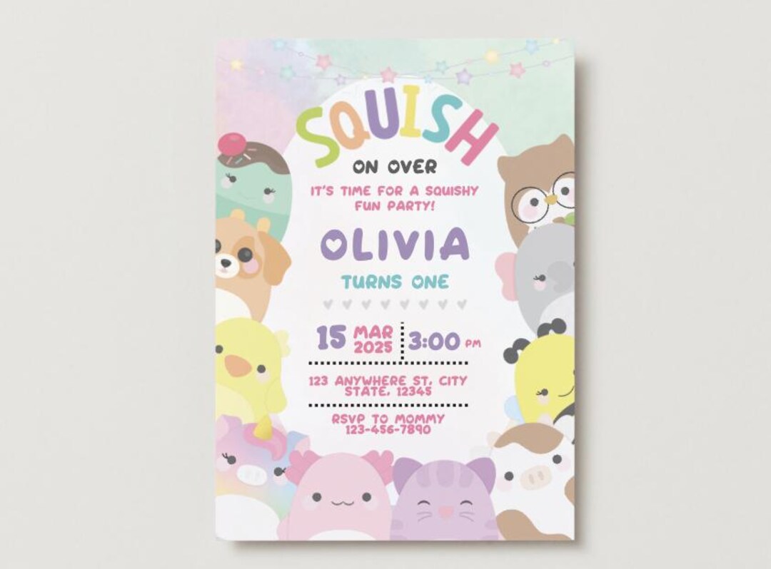 Editable Squishmallow Birthday Invitation, Squishmallow Invitation ...