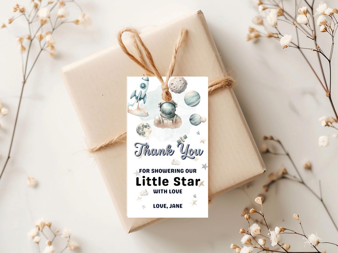 Editable Outer Space Favor Tags Space Baby Shower Thank You Boy Little ...