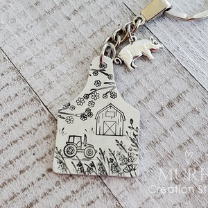 Farm Tractor Barn Pig Cattle Tag Hand Stamped Keychain - Etsy