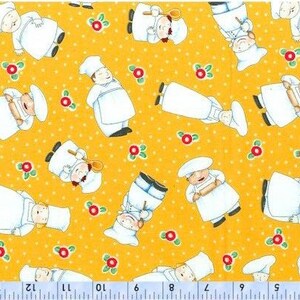 Mary Engelbreit Tossed Chef Fabric - Kitchen - Applique - Cook - Yellow ...