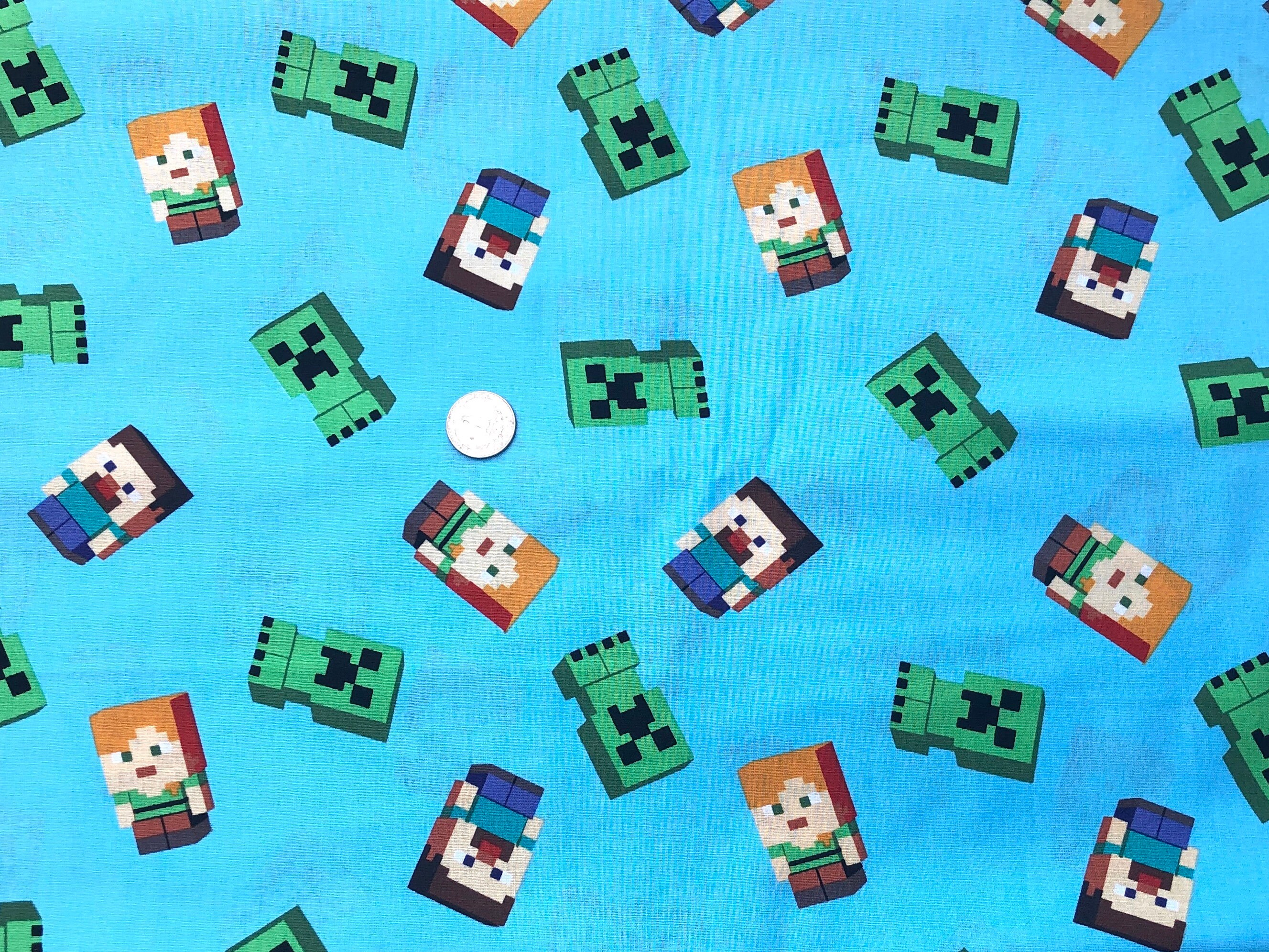 Minecraft on Blue Fabric Cotton Fabric Super Hero Fabric Quilting ...