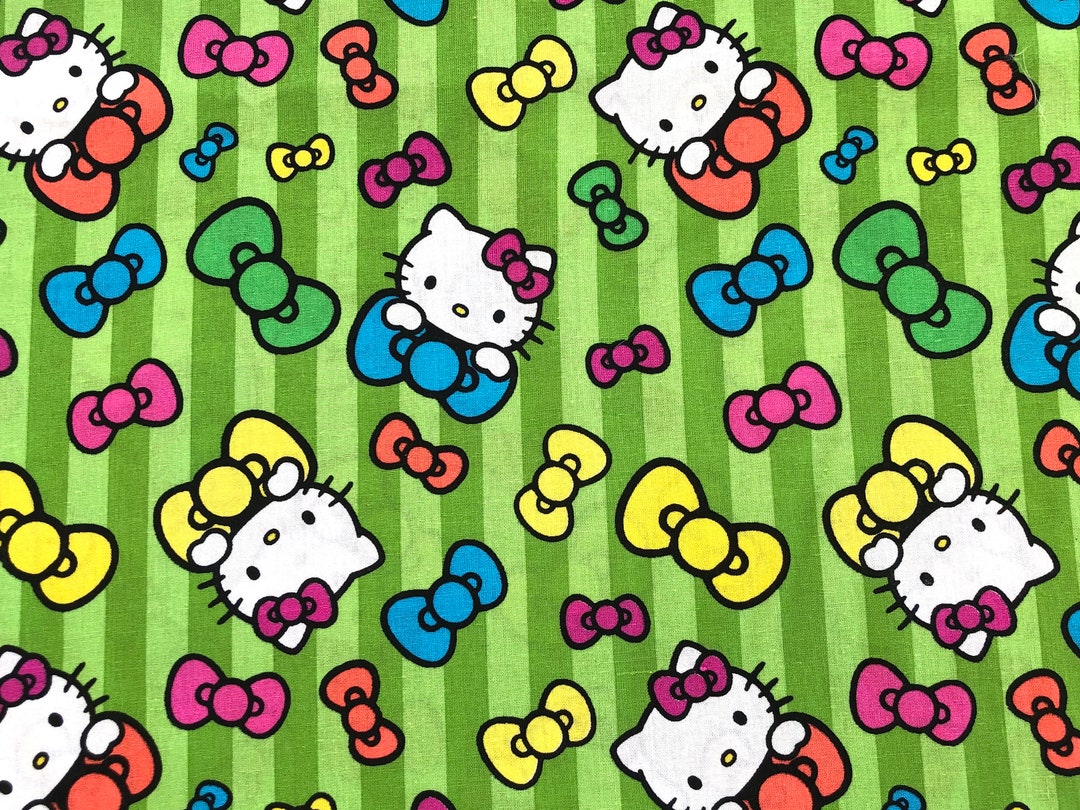 Hello Kitty Cotton Fabric 2 Pieces 15x21 16x21 Green Stripe Bows - Etsy