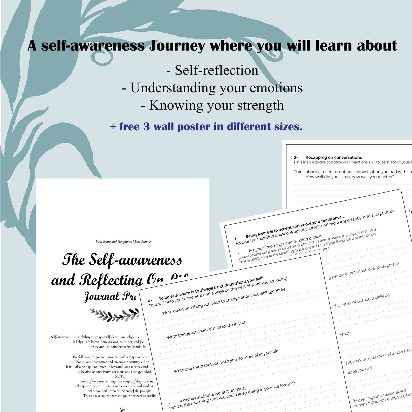 Self-awareness printable Journal Prompts 20 days of | Etsy