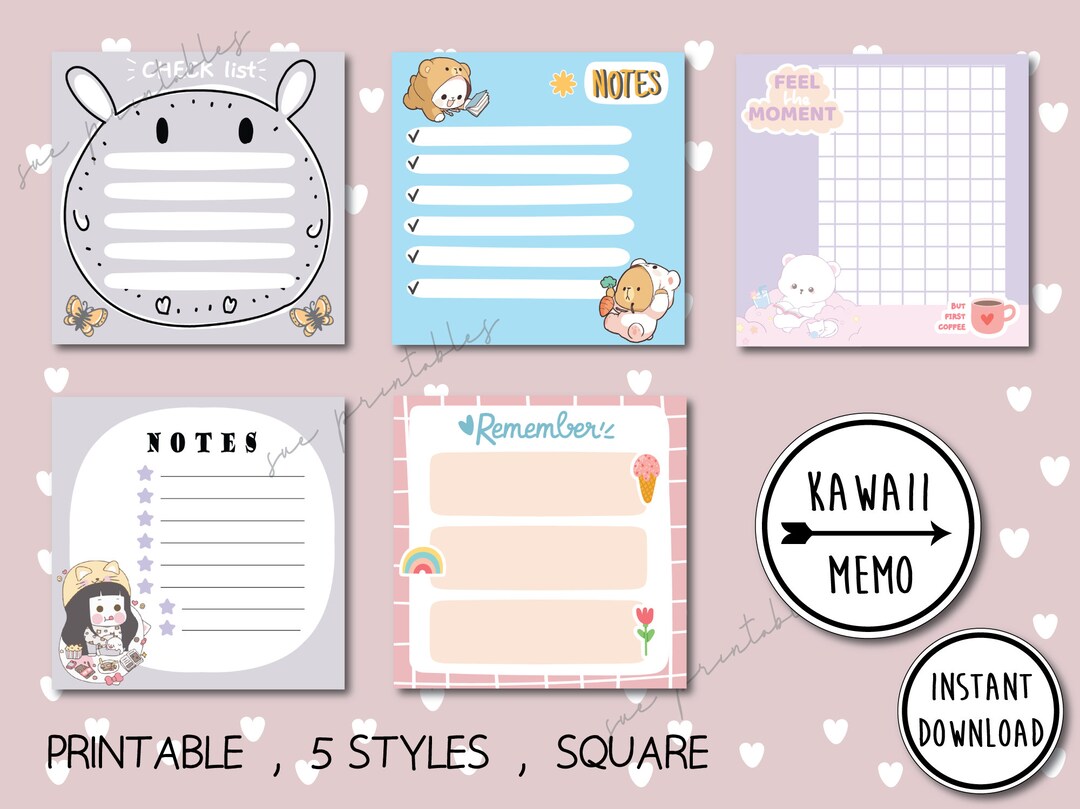 Printable Kawaii Notes Memo Digital Cute Notes Paper Kawaii - Etsy