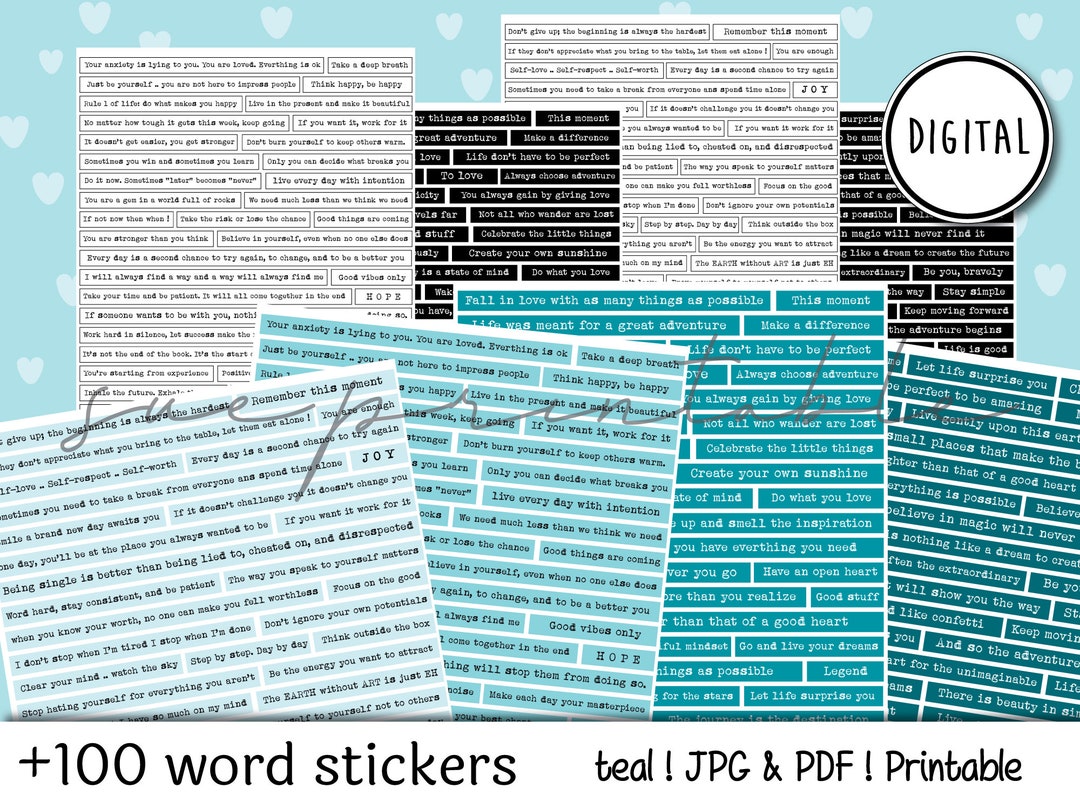 Printable Word Stickers Digital Words Phrase Stickers - Etsy