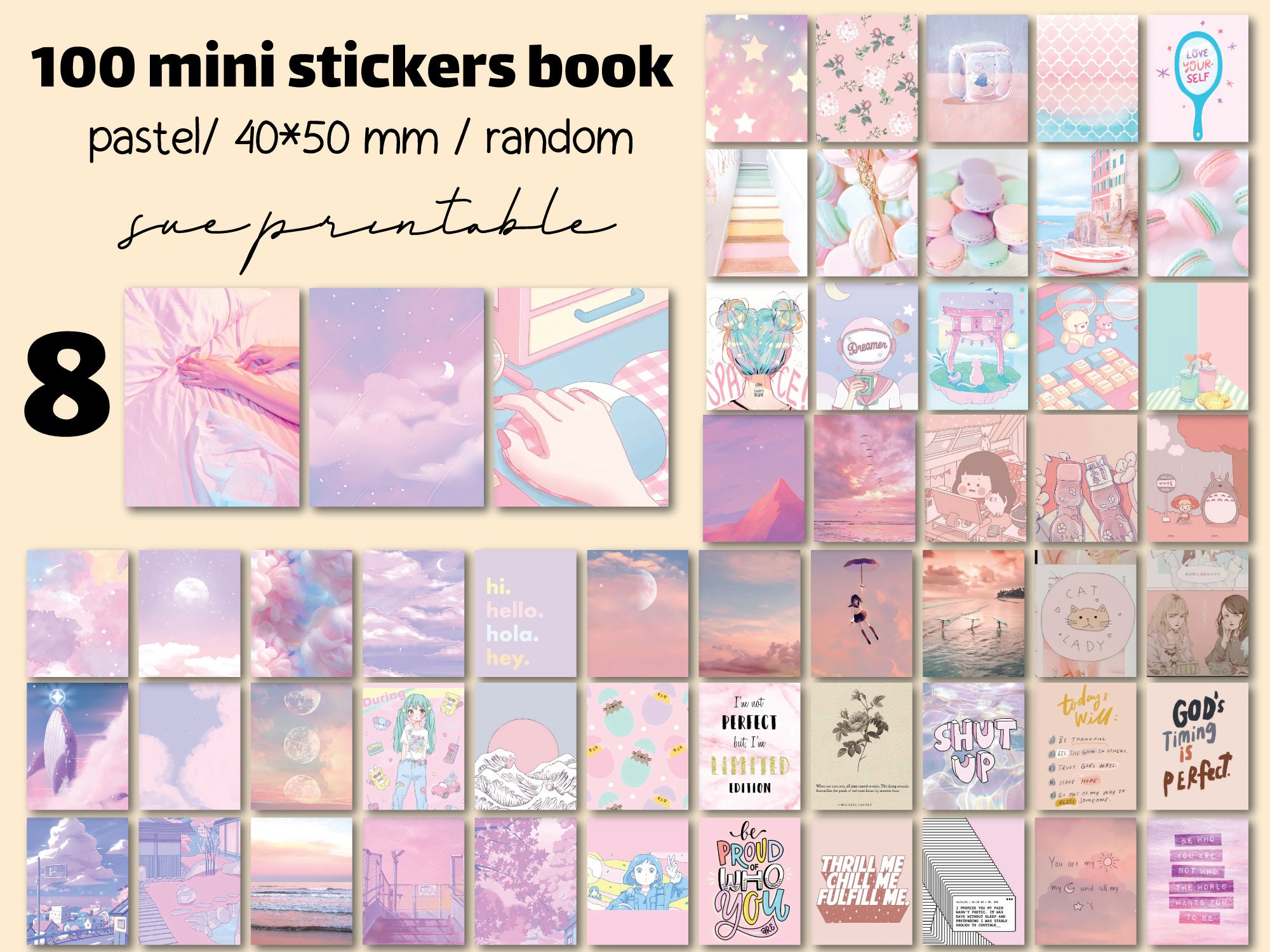 100 Pastel Printable Stickers Pastel Photo Stickers Digital - Etsy